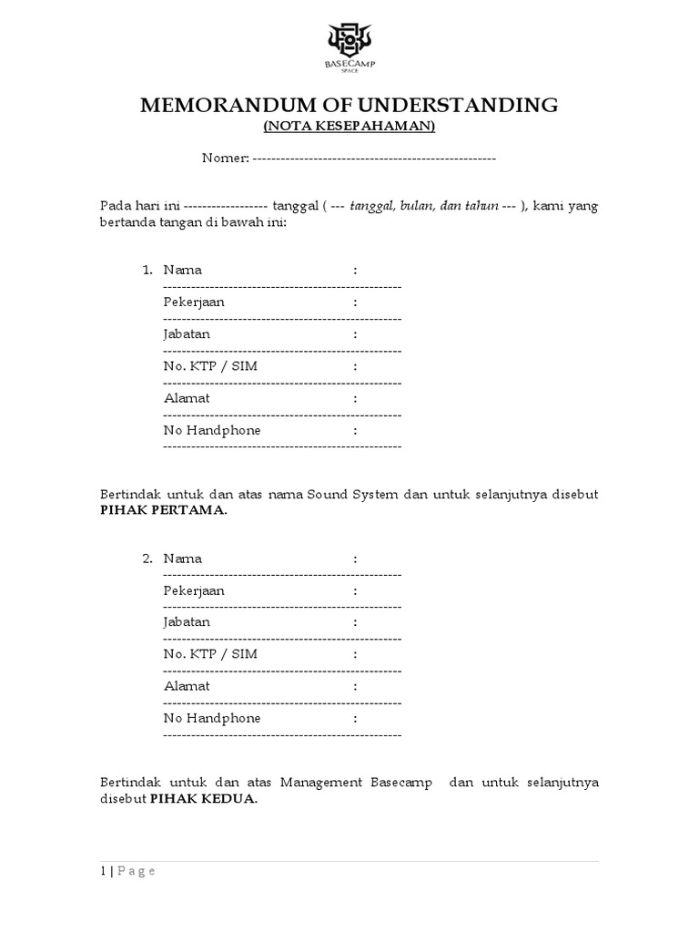 Contoh Surat Perjanjian Kerjasama Dalam Bidang Bisnis | PDF