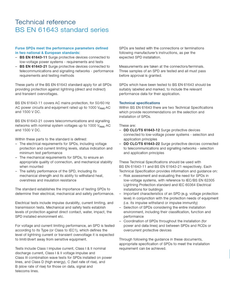 BS EN 61643: SPD Testing & Requirements | PDF | Metrology ...