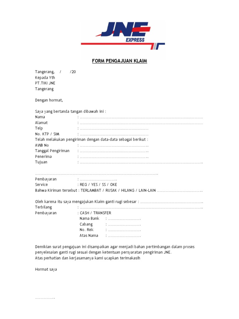 Form Pengajuan Klaim | PDF