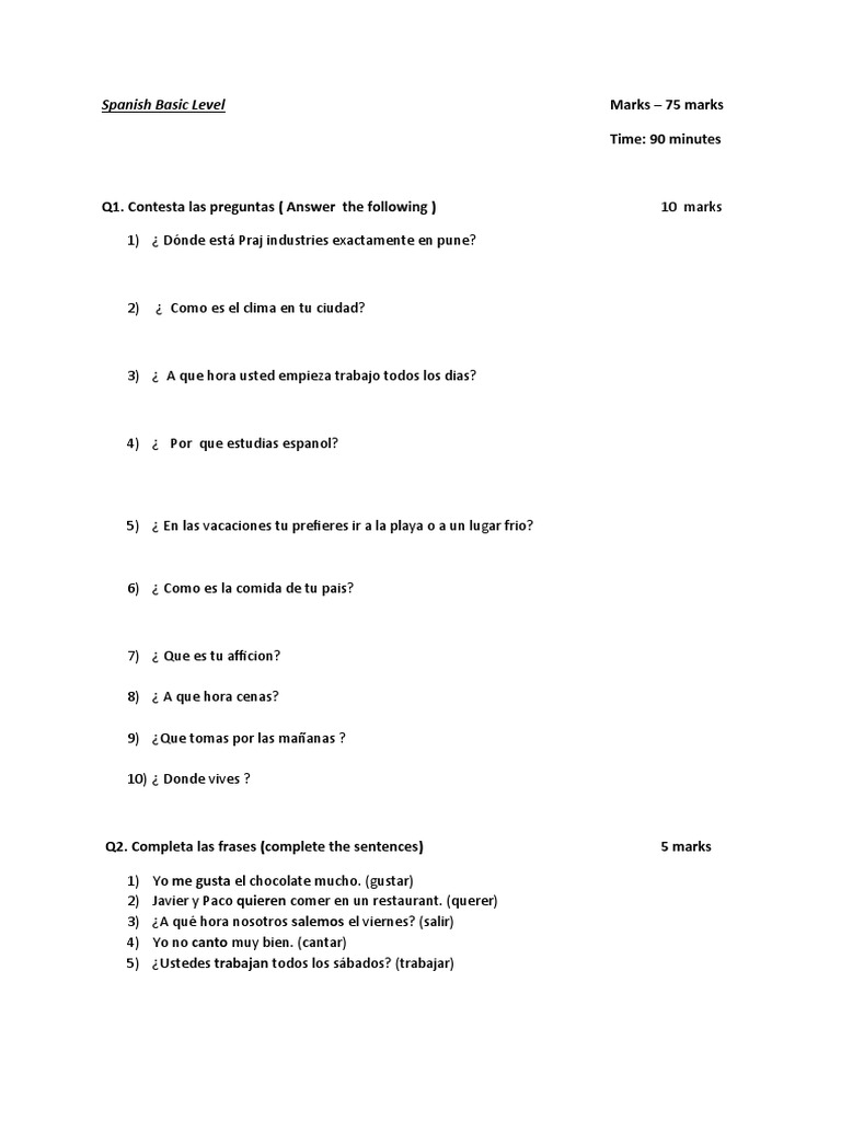Spanish Assessment | PDF