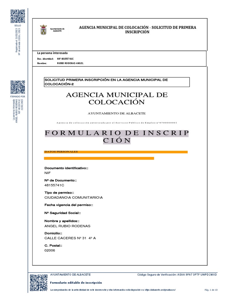 Formulario Editable de Inscripcion | PDF