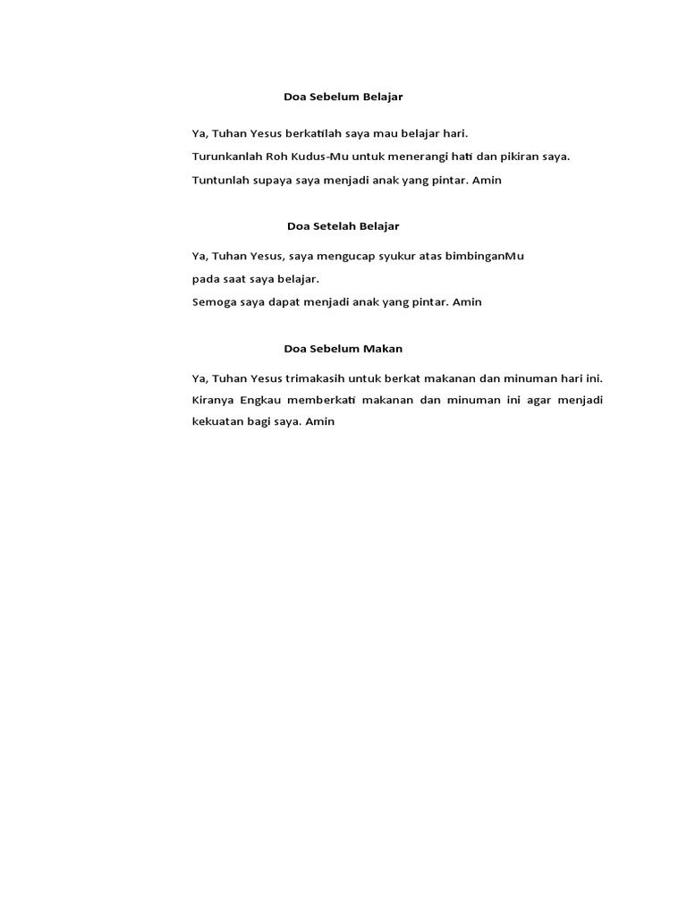 Doa Sebelum Belajar Tugas Agama Kristen | PDF