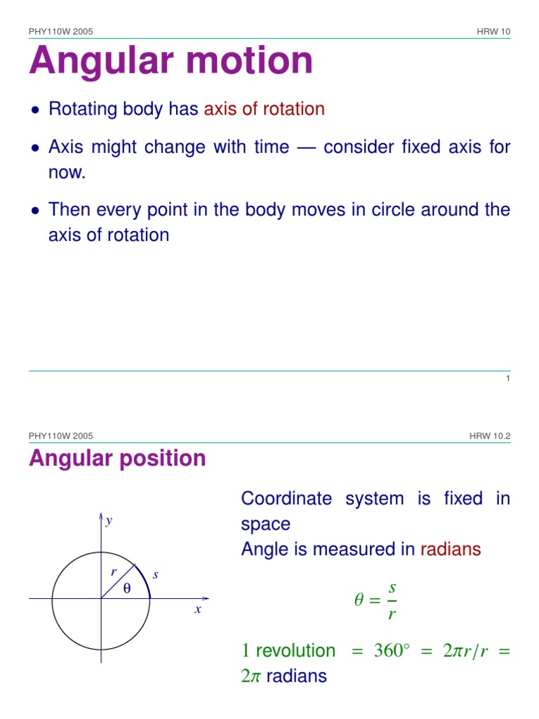 Angular Motion Notes | Rotation Around A Fixed Axis | Torque