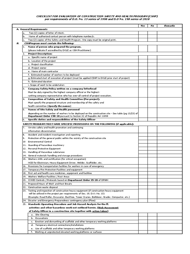 COMPREHENSIVE Checklist | PDF | Occupational Safety And Health | Heavy ...