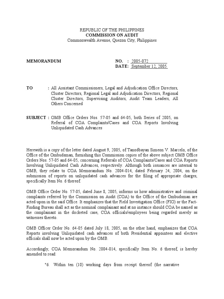 COA Memo 2005-72 | PDF | Justice | Crime & Violence