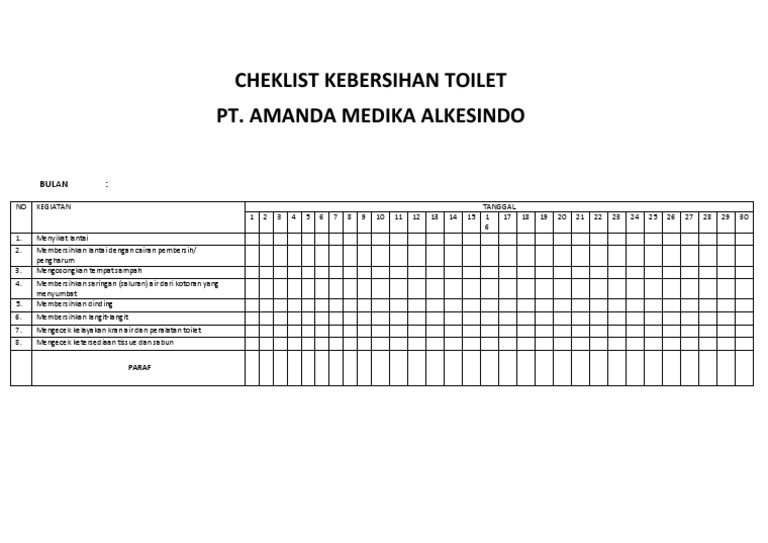 Cheklist Kebersihan Toilet | PDF