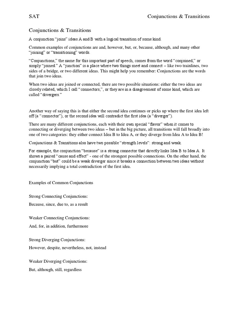 Conjunctions & Transitions | PDF