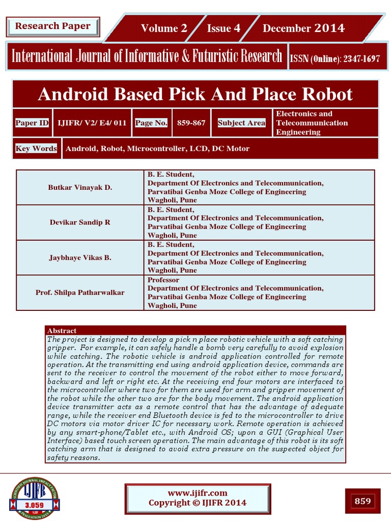 Android Based Pick and Place Robot: International Journal of ...
