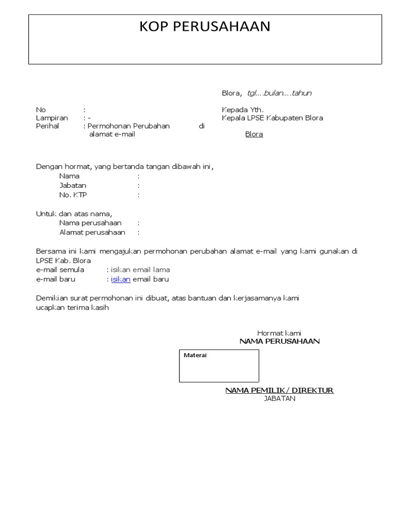 Permohonan perubahan email | PDF