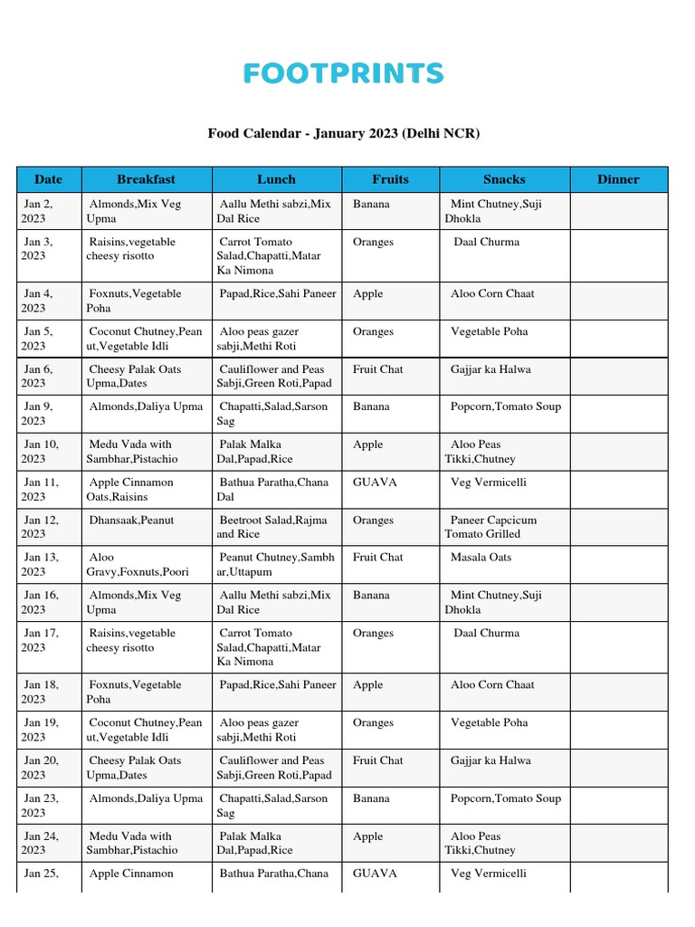 Food Calendar 2023-01 | Download Free PDF | Indian Cuisine | Cooking