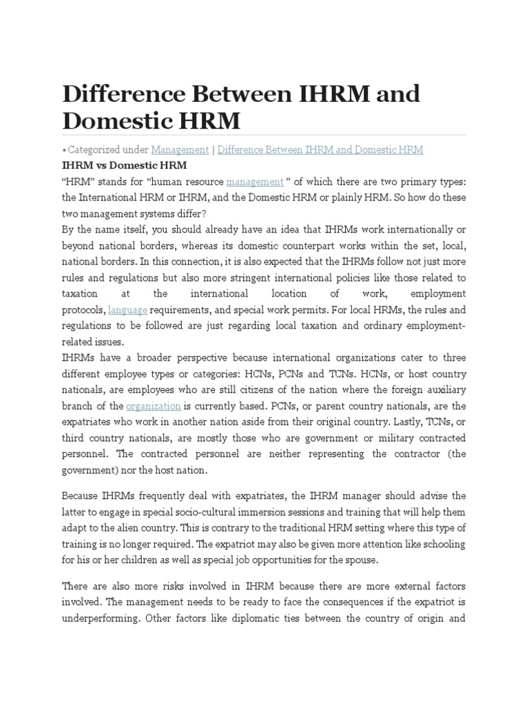 IHRM vs Domestic HRM Explained | PDF | Human Resource Management ...