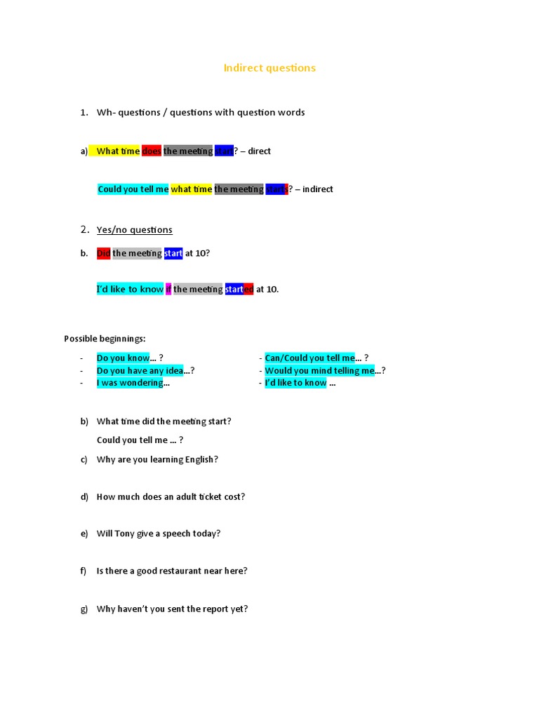 Mastering Indirect Questions | PDF