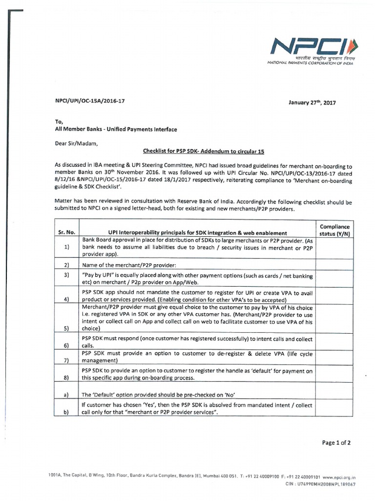 Circular-15A-Checklist-for-PSP-SDK-Addendum-to-circular 15 | PDF