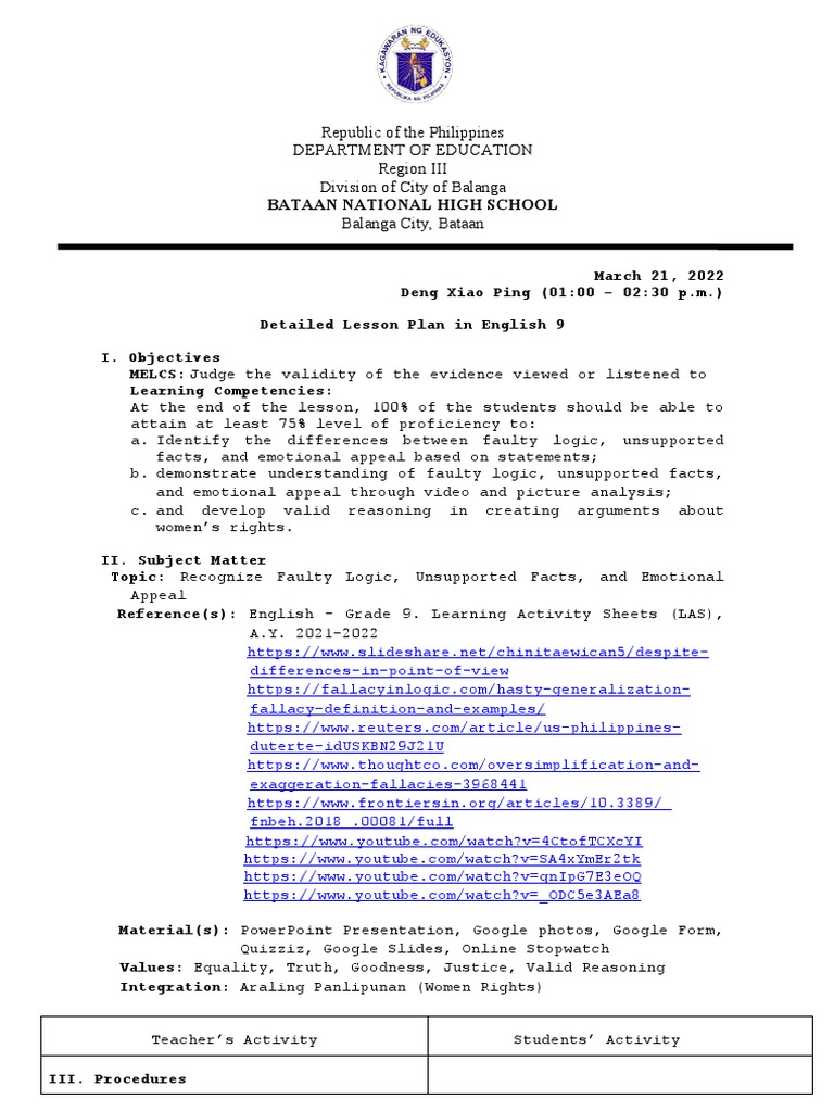Lesson Plan on Logical Fallacies | PDF | Fallacy | Argument
