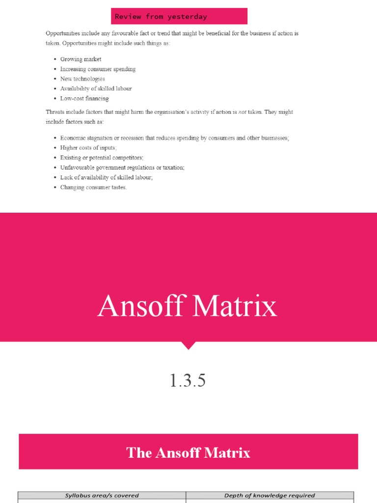 Ansoff Matrix | PDF