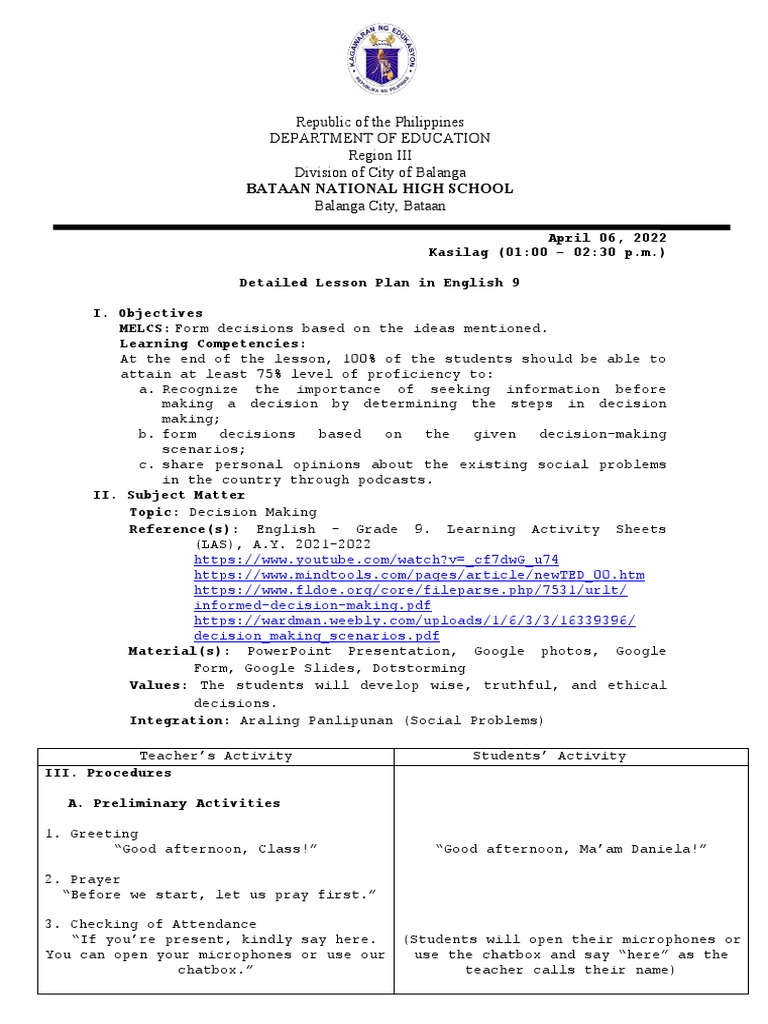 Lesson Plan Decision Making | PDF | Decision Making | Cognitive Science