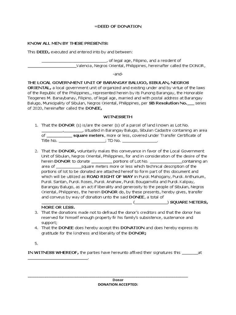 Deed of Donation | PDF | Land Law | Real Property Law