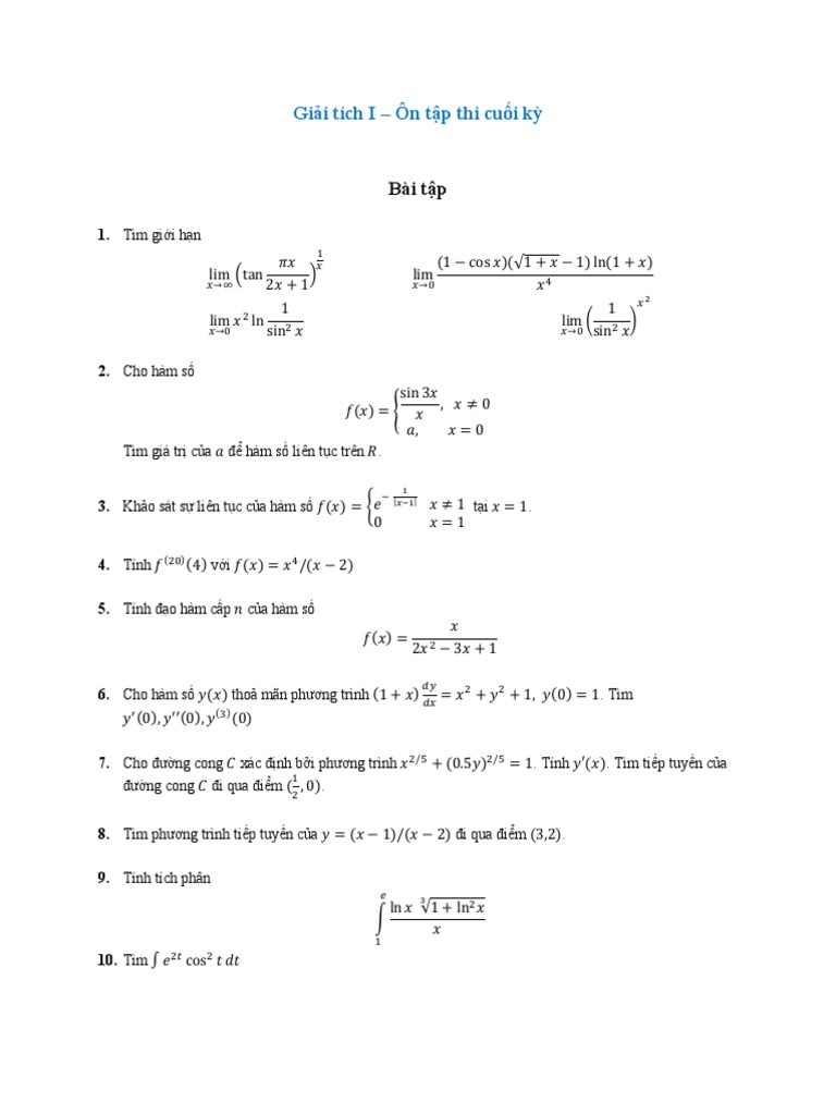 Math I - Review and Exercises 2022 | PDF