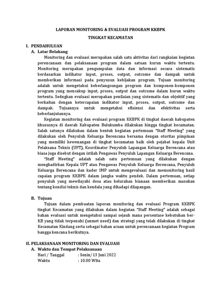 Laporan Monitoring Dan Evaluasi (Unmet Need) | PDF