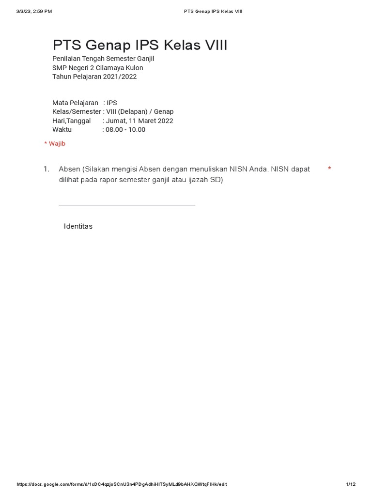 PTS Genap IPS Kelas VIII 2021 - 2022 - Google Formulir | PDF