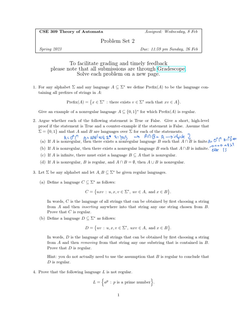 ps2 Automata s23 | PDF | Language Mechanics | Cognitive Science