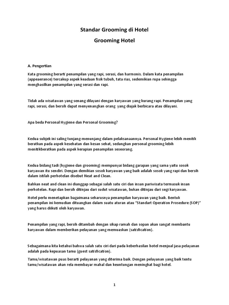 Standar Grooming Di Hotel | PDF