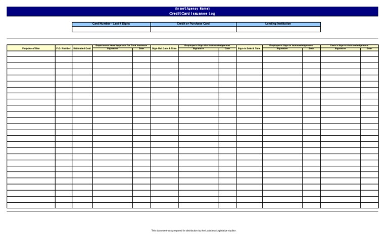 Credit Card Issuance Log Template | PDF