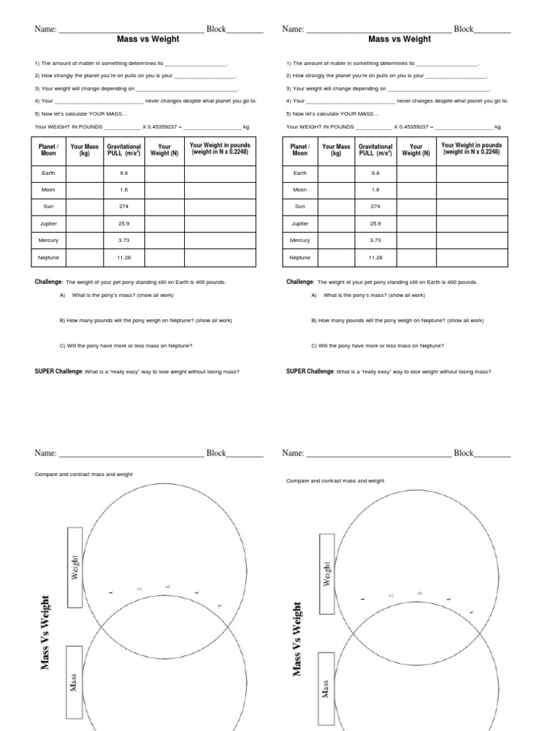 Mass Vs Weight | PDF | Weight | Mass