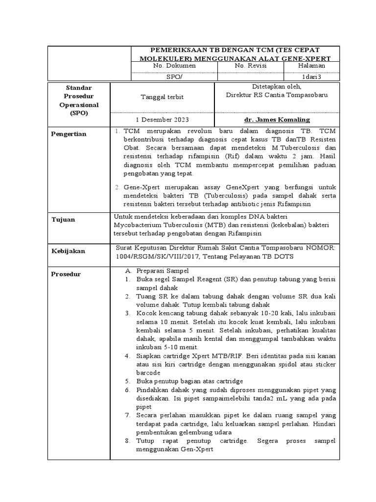 REVISI SPO PEMERIKSAAN TCM r | PDF