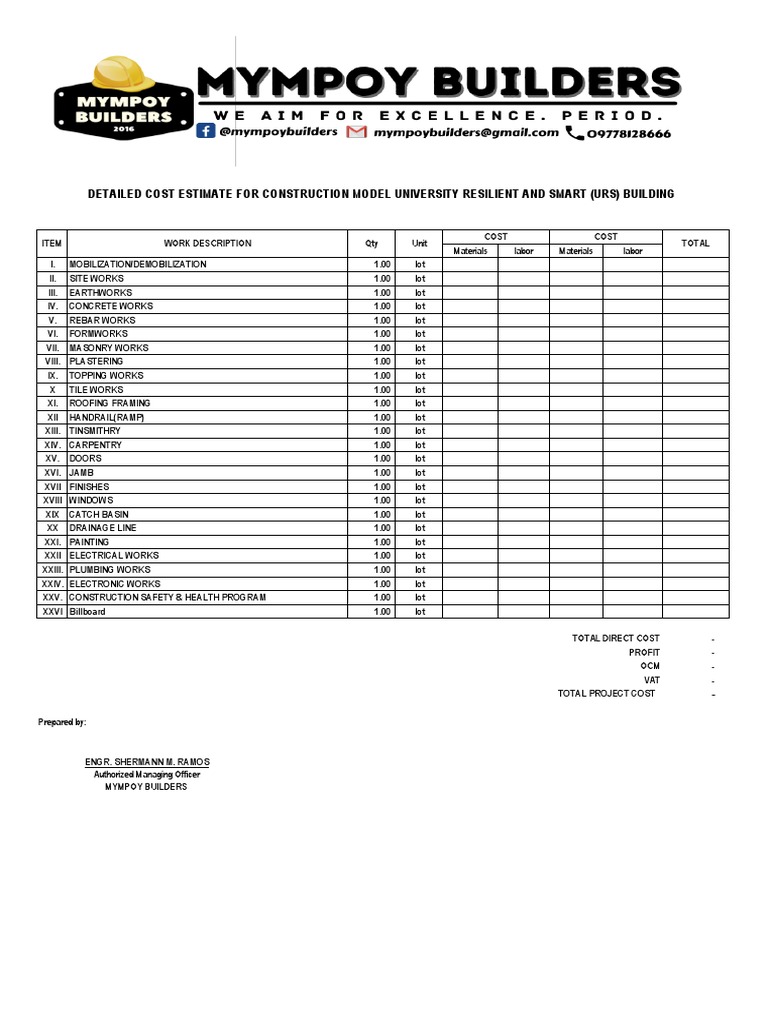 Construction MODEL University Resilient Smart URS Building FINANCIAL 2 ...