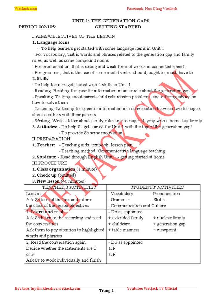 Unit 1 The Generation Gap | PDF | Language Education | Teaching Method