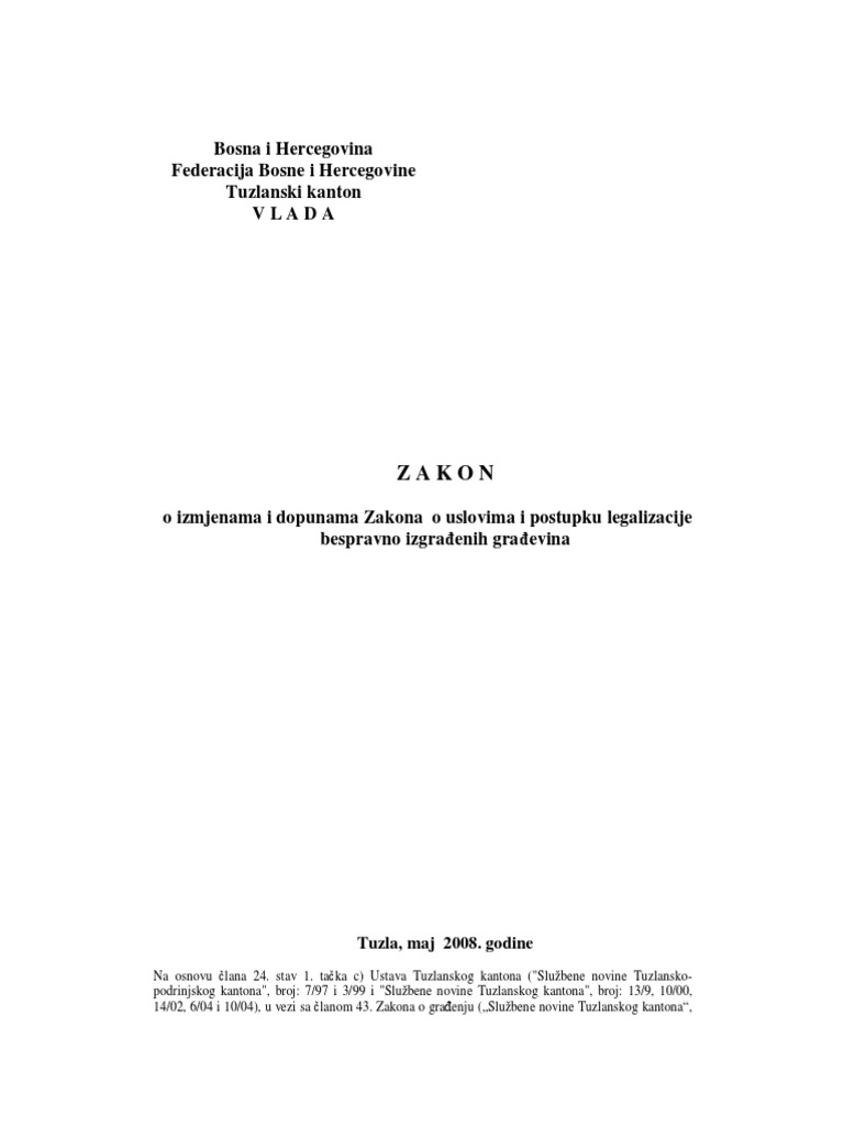 Zakon o Izmjenama Dopunama Lagalizacija Bespravno Izgradjenih ...