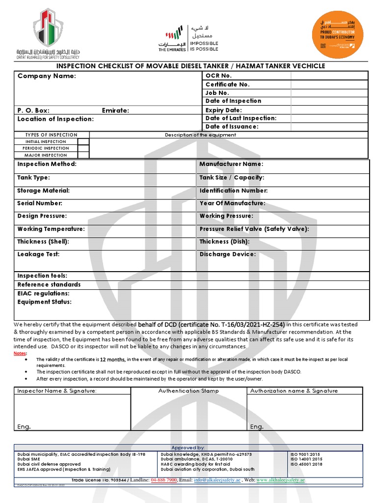 Certificate Movable Tanker & Hazmat Tanker | PDF | Oil Tanker | Valve