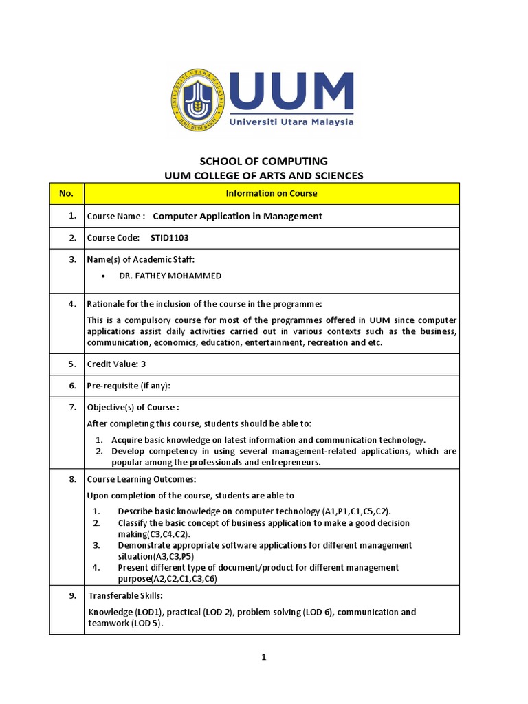 An Overview of the Computer Application in Management Course at the UUM ...
