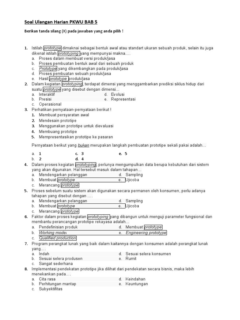 Soal Ulangan Harian PKWU BAB 5 | PDF