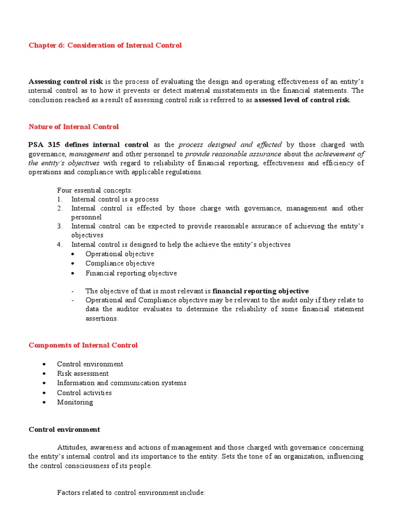 Chapter 6 - Consideration of Internal Control | PDF | Internal Control | Financial Audit