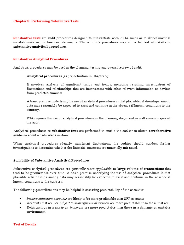 Chapter 8 - Substantive Tests | PDF | Audit | Financial Audit