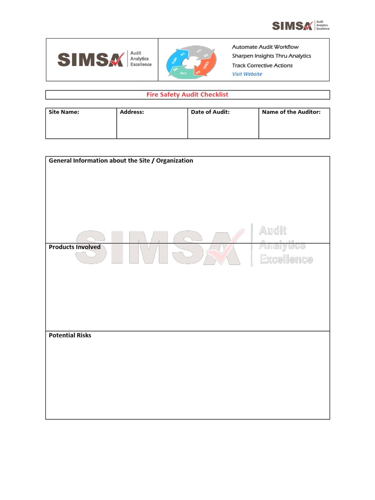 SIMSA Fire Safety Audit Checklist | PDF | Fire Safety | Fire Sprinkler System