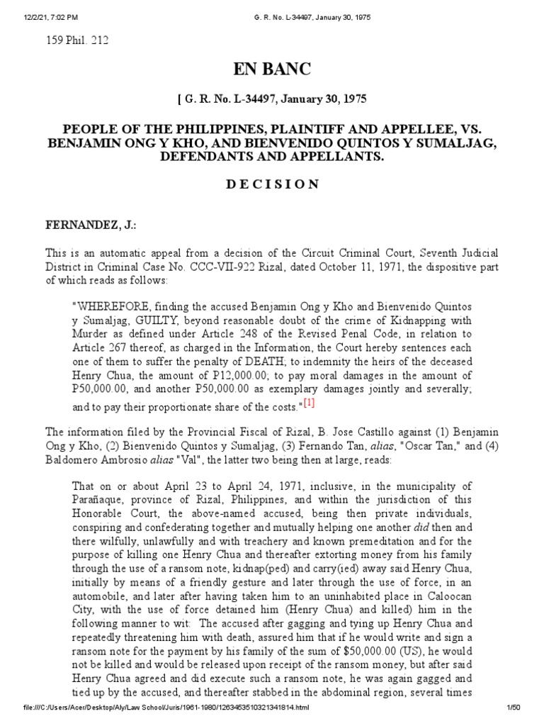 People v. Ong: Kidnapping and Murder Case | PDF | Plea | Murder