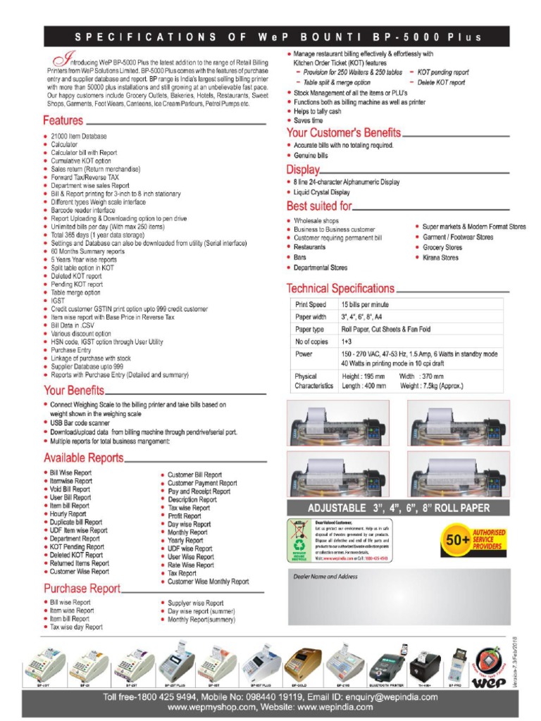 Wep BP 5000 Plus Retail Billing Printer | PDF