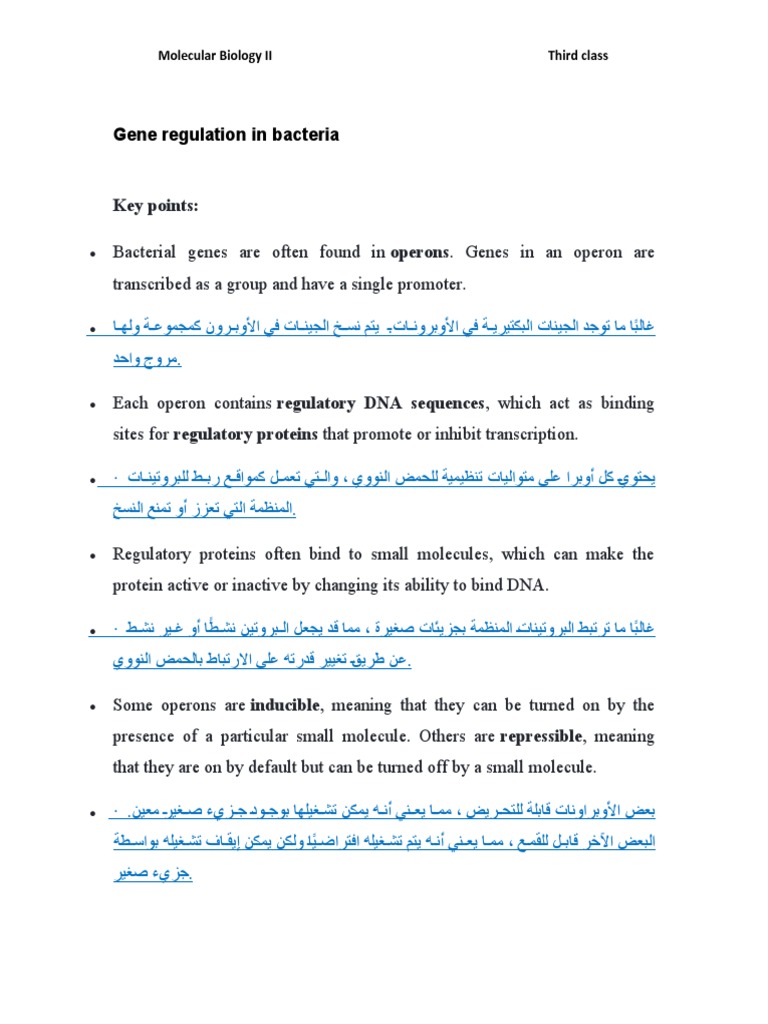 Gene Regulation in Bacteria: Key Points | PDF