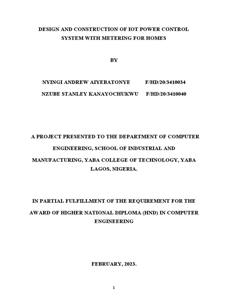 FINAL YEAR PROJECT Design and Construction of IoT Power Control System ...