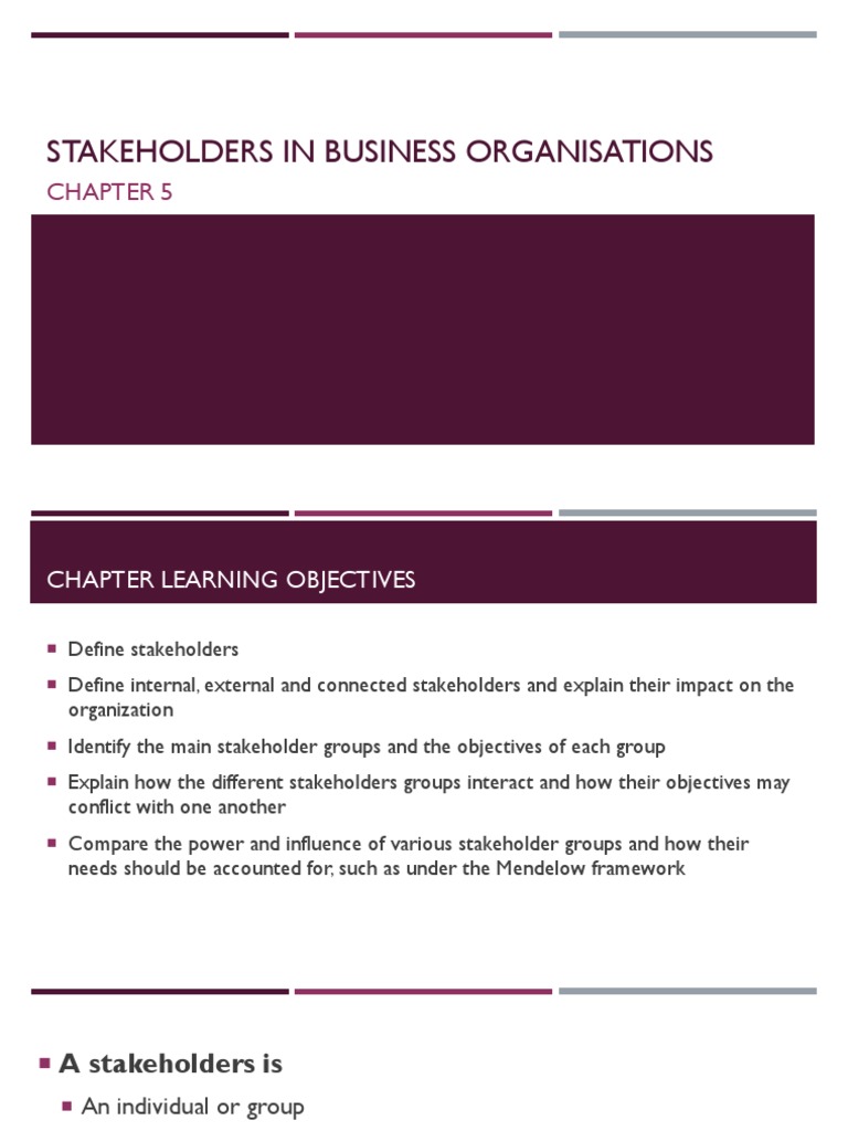Chapter 5 - Stakeholders in Business Organisations | PDF | Employment ...