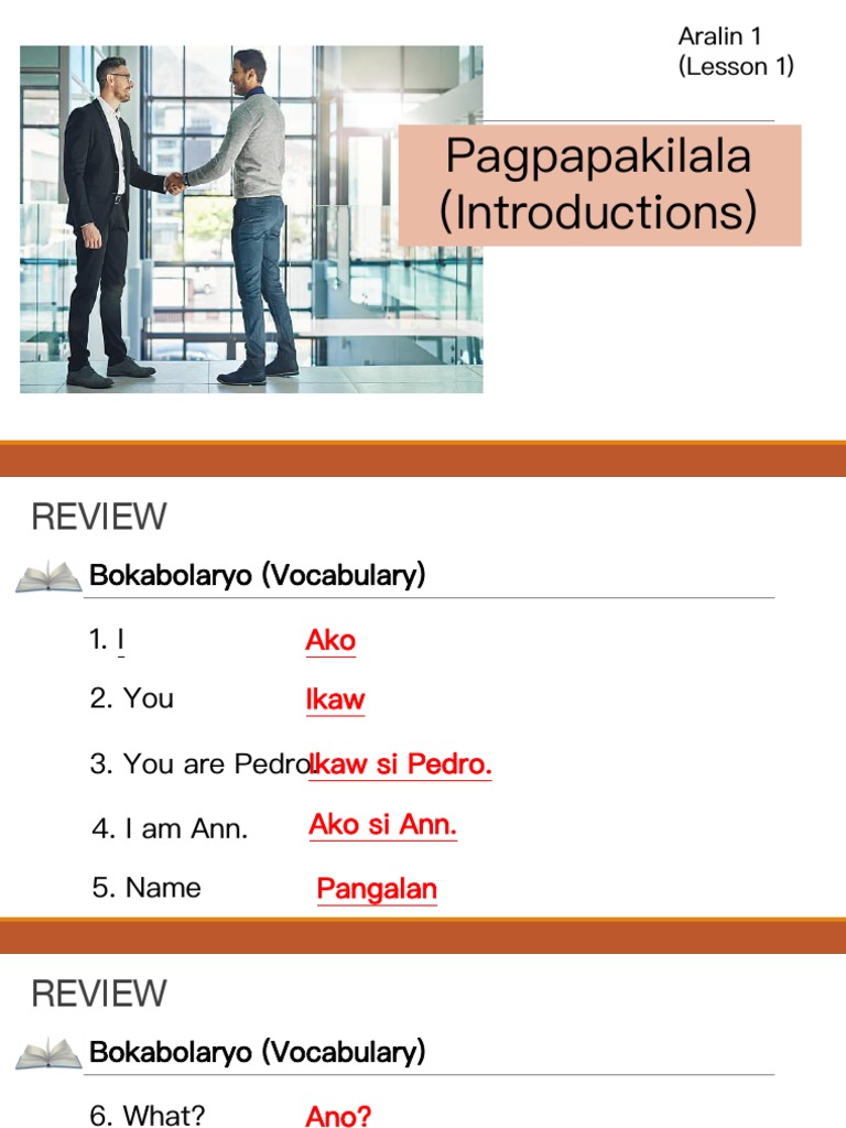 Filipino For Foreign Learners: Pagpapakilala 1 | PDF