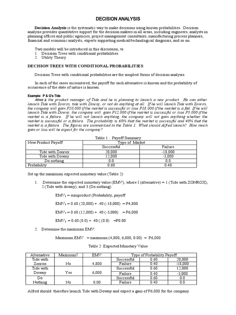 VI. Decision Analysis | PDF | Utility | Risk