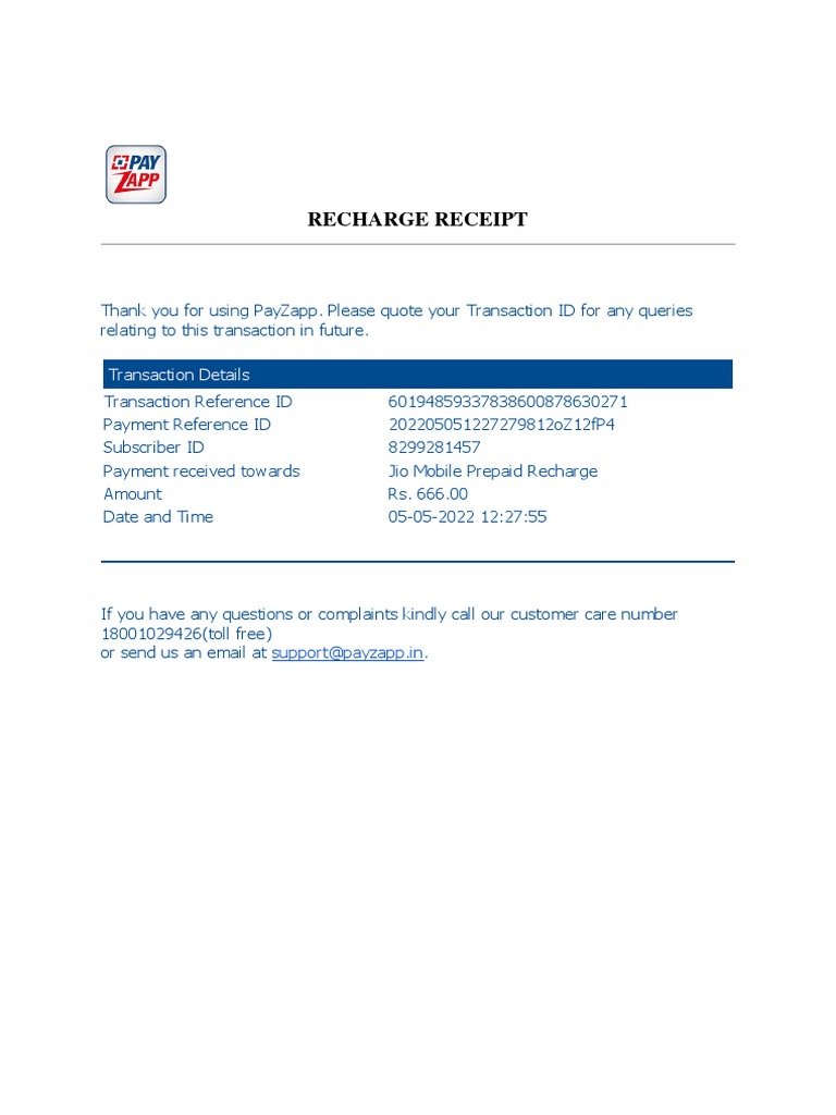 Recharge Receipt: Transaction Details | PDF