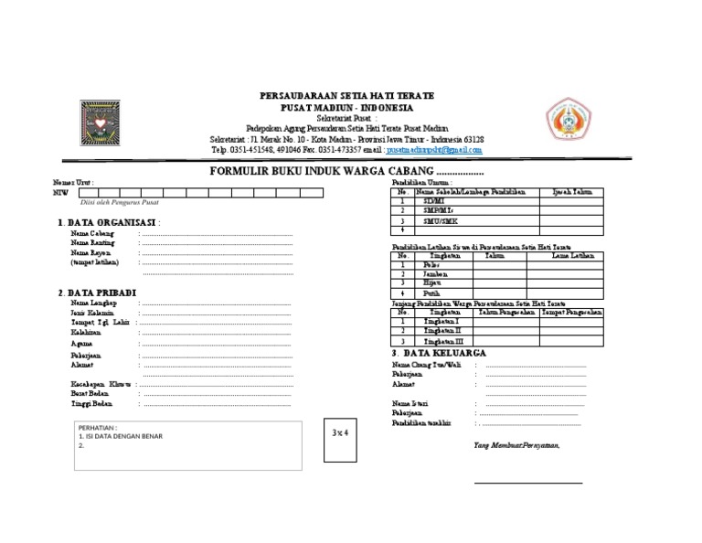 Formulir Pendaftaran Warga PSHT 2025 | PDF | Karier & Perkembangan