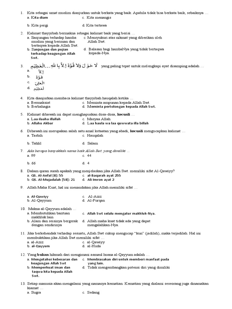 Soal Akidah Akhlak Kelas 5 MI NW | PDF