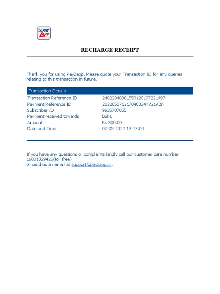 Recharge Receipt: Transaction Details | PDF