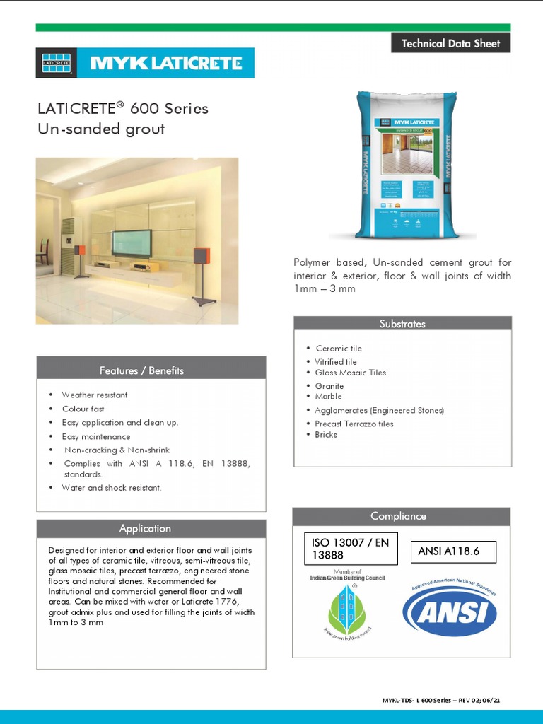 TDS Laticrete 600 Unsanded Grout NF | PDF | Tile | Pascal (Unit)